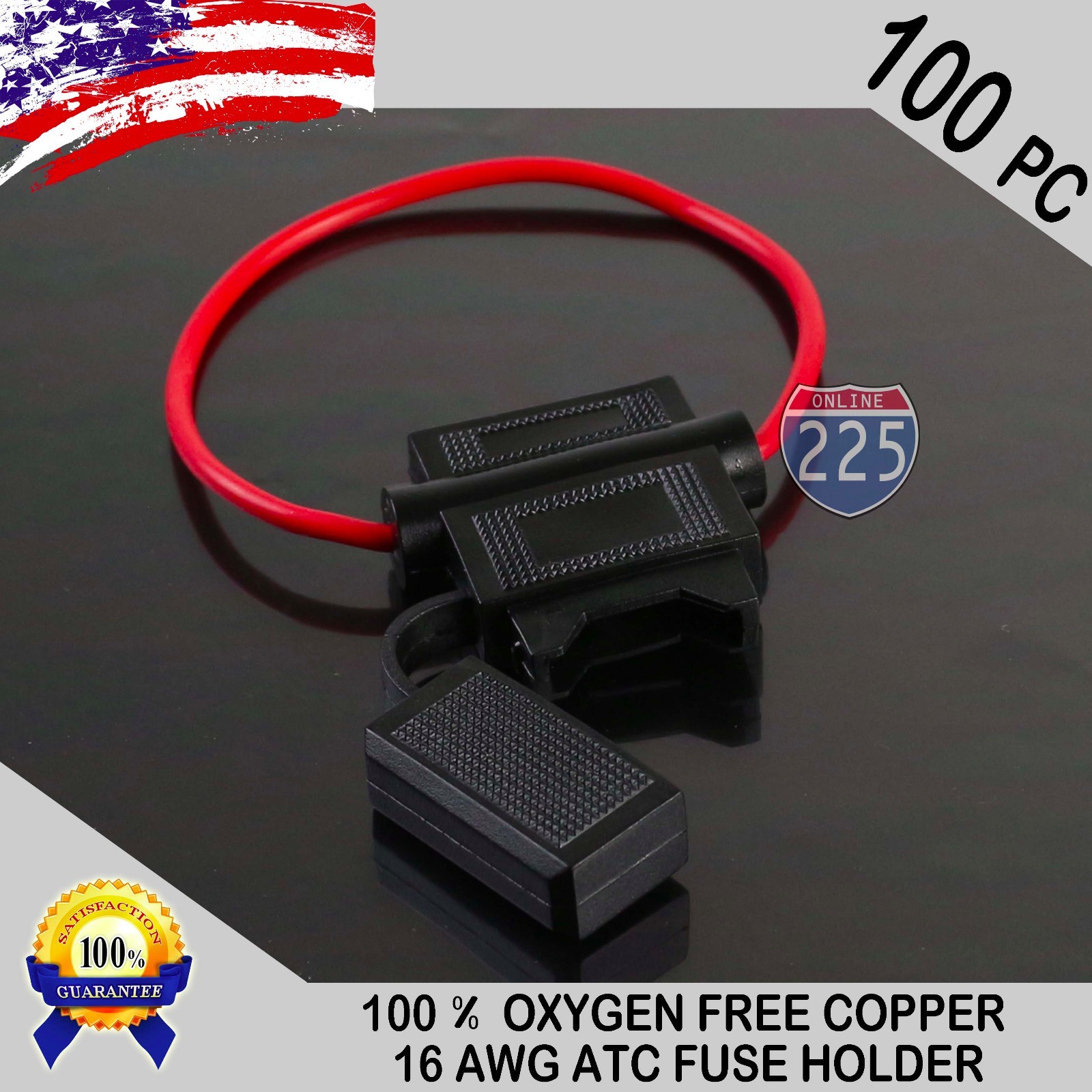 100 Pack 16 Gauge ATC In-Line Blade Fuse Holder 100% OFC Copper Wire ...