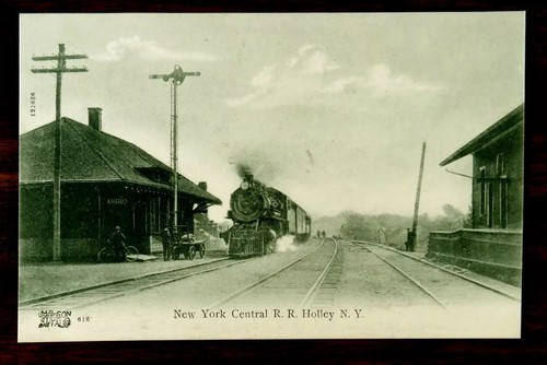 NEW YORK CENTRAL RAILROAD DEPOT HOLLEY NY Postcard Local Publisher A.H ...
