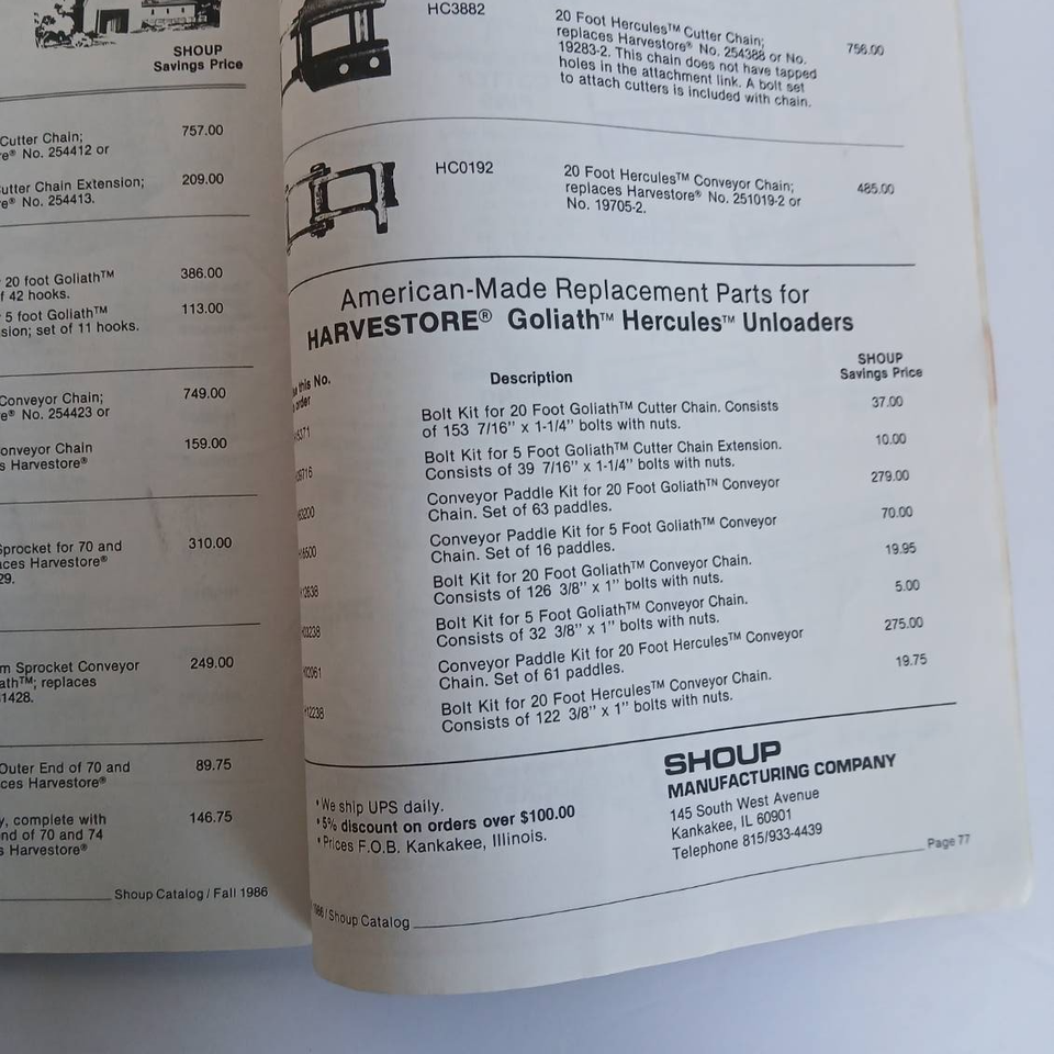 Shoup Manufacturing Company Fall 1986 Catalog Tractor Parts Kankakee IL ...