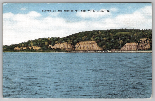 Postcard MN Bluffs Mississippi River Mountains Scenic View Red Wing ...