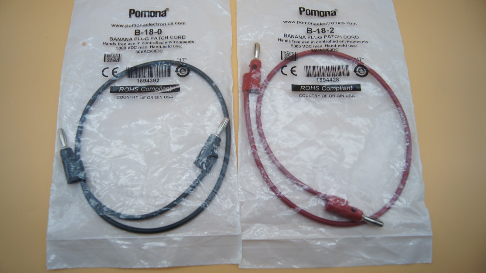 Pomona P-18-2 Patch Cord Stacking Pin Tip Plugs 2mm 18 In. Red for sale ...