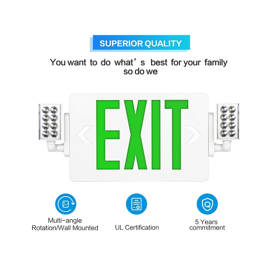 Spectsun 6 Packs Exit Signs with Emergency Lights,120-277VAC -LED Combo ...