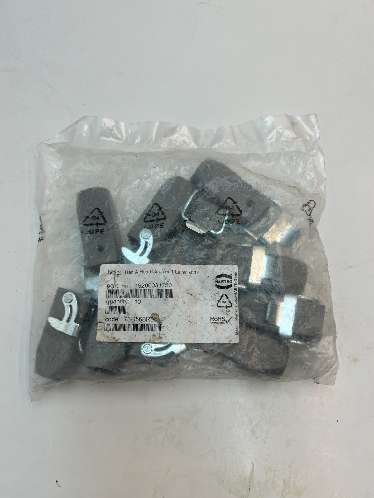 Bag of 10 Harting 19200031750 Han A Hood Coupler 1 Lever M20, Zinc Die ...