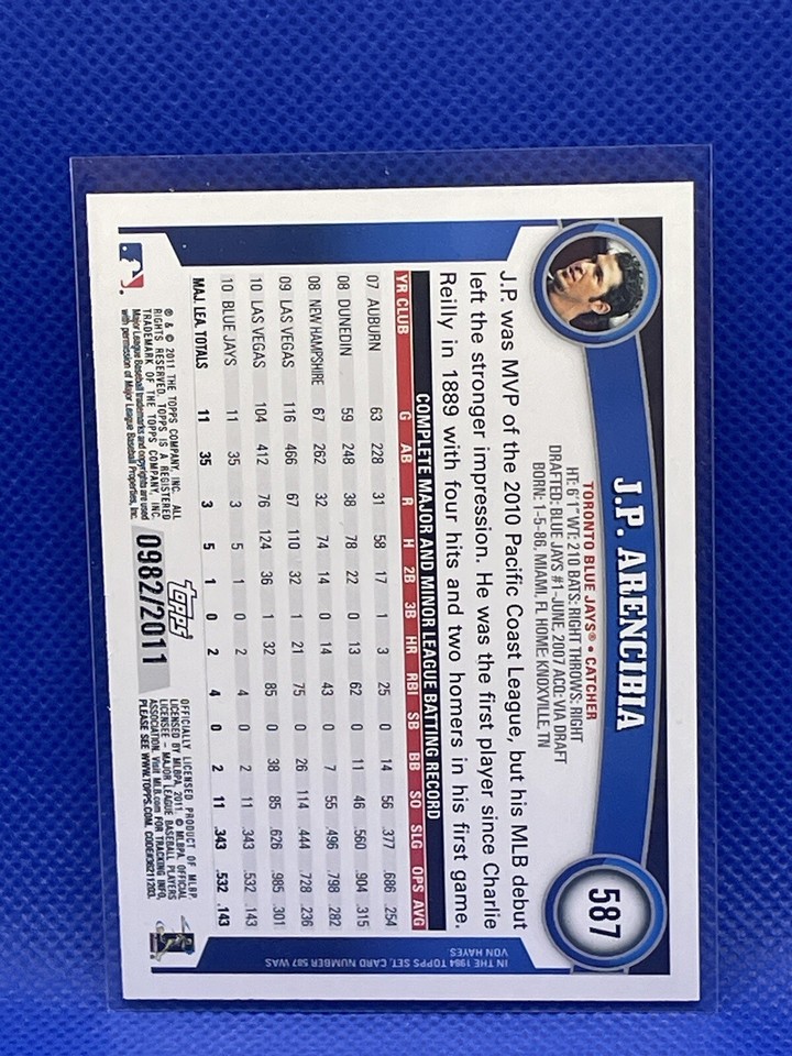 2011 (BLUE JAYS) Topps Gold #587 J.P. Arencibia /2011 | eBay