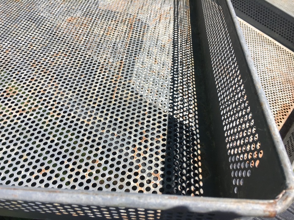 Vintage salvaged galvanized factory trays pierced drain style 28.5" x ...