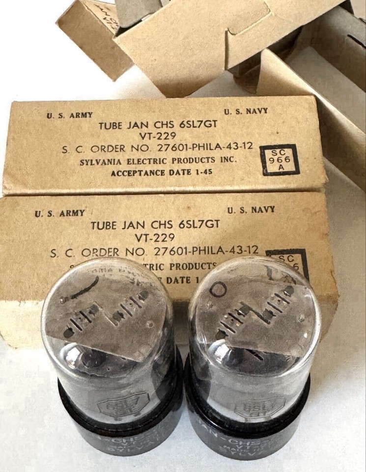 Sylvania VT-229 6SL7GT Tubi Aspirazione JAN Grado Militare Set 2 Pezzi ...