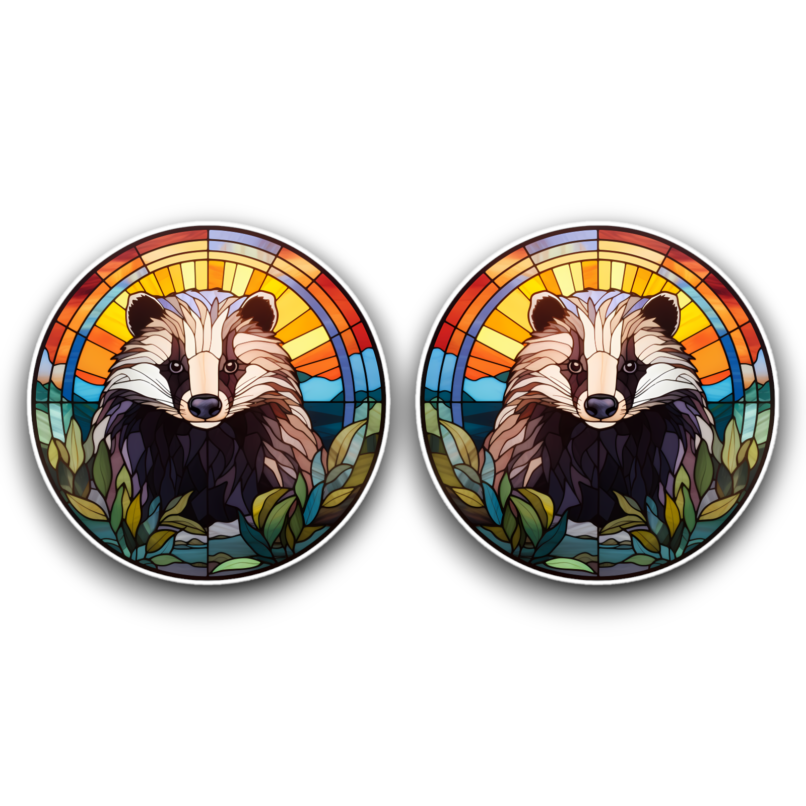 2x Small Badger Animal Stained Glass Opaque Vibrant Vinyl Sticker Decal ...