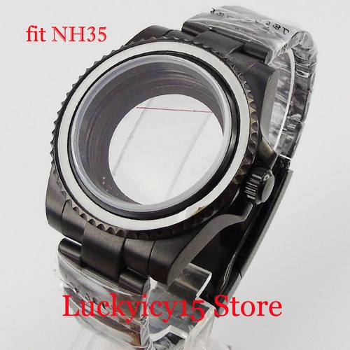 for NH35 NH36 Clear Seeing Back Black 40mm Watch Case Flat Glass Glide ...