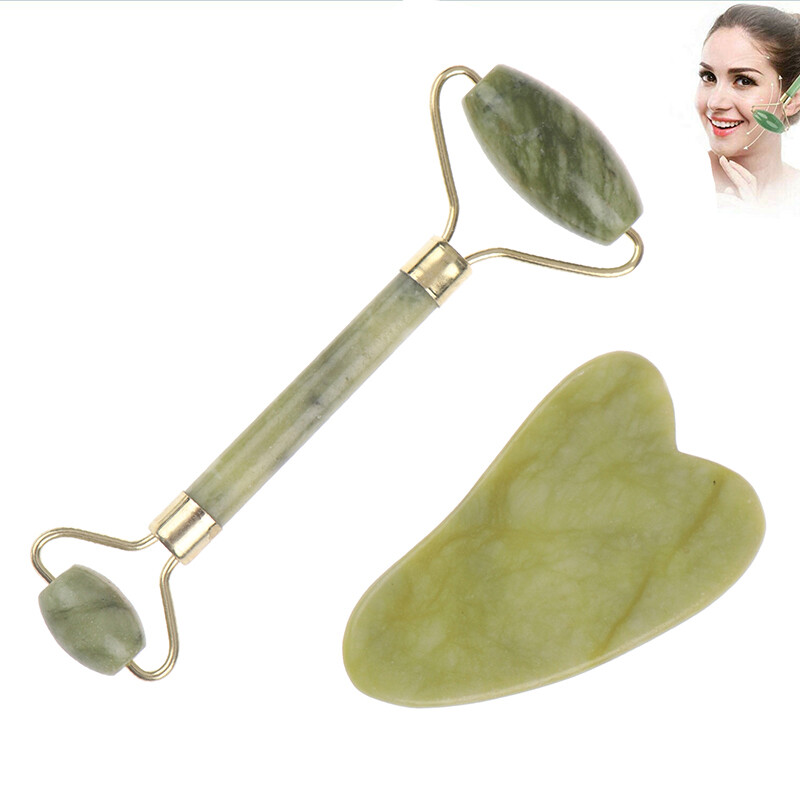 Roller and Gua Sha Tools by Natural Jade Scraper Massager with Stones ...