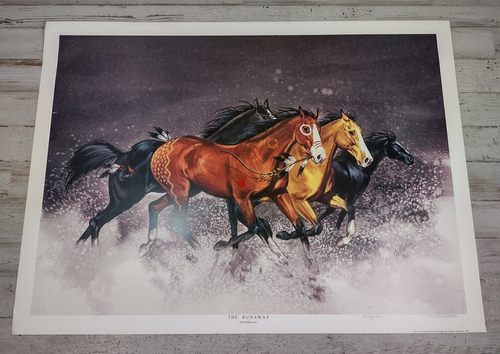 Vintage The Runaway Art Print by Jim Fallier Running Horses Indian ...