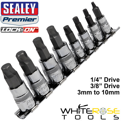 Sealey Hex Socket Bit Set Lock On 8pc 1/4" 3/8" Drive 3mm-10mm Allan ...