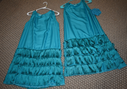 Flapper Cabaret Jazzy 1920s Misses Dress Costume - Aqua Fringed Set of ...