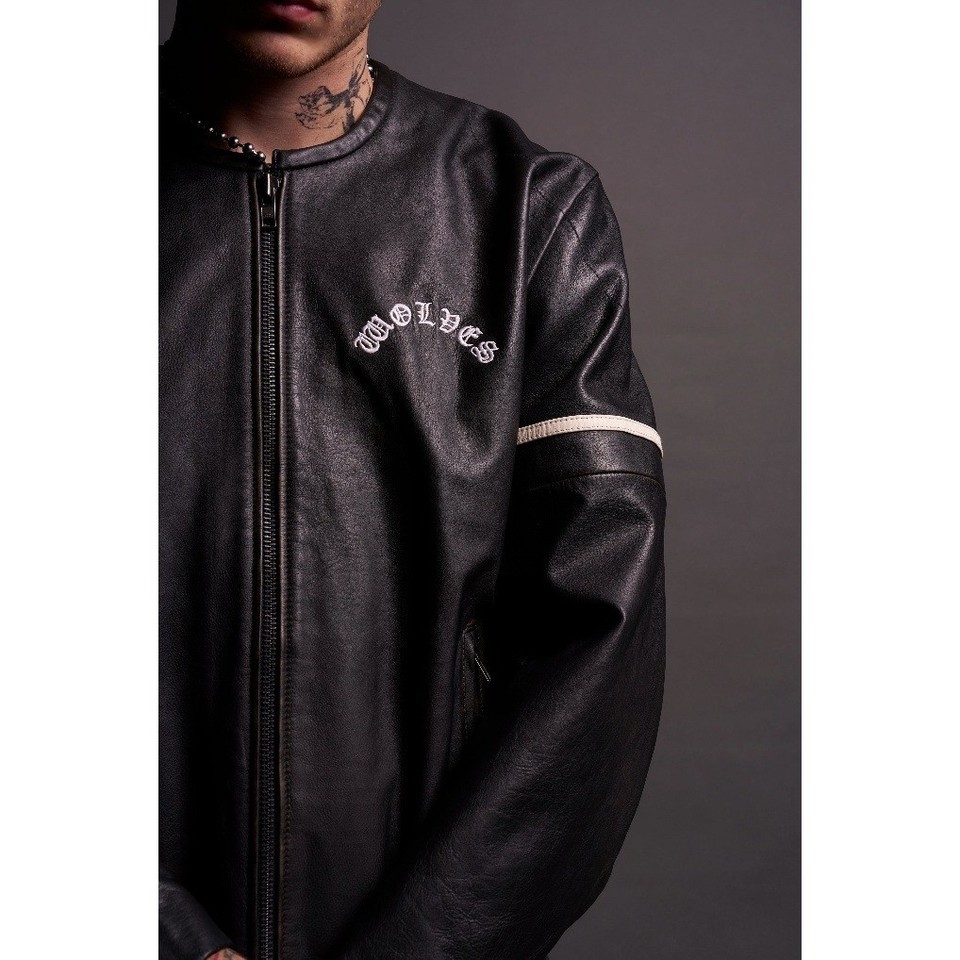 Darc Sport Mens Black Leather Wolves Jacket Motorcycle Biker SMALL | eBay
