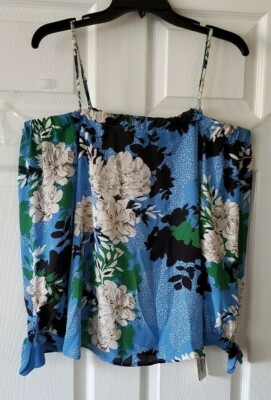 $69 NWT INC Womens Sprinkle Linear Off Shoulder Strap Blouse Top Size L ...