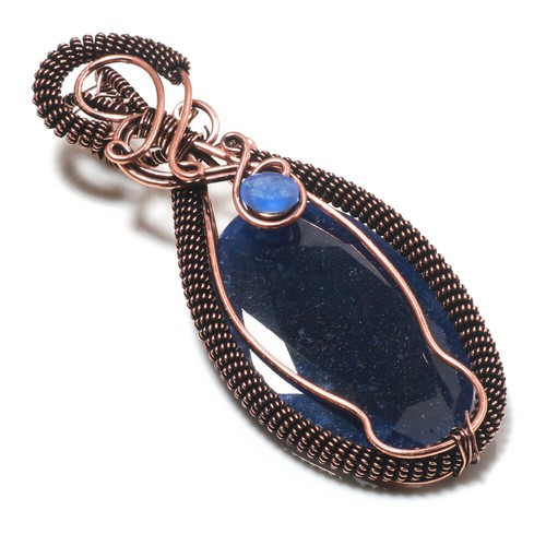 Blue Quartz Topaz Blue Gemstone Wire Warp Copper Jewelry Pendant Size 3 ...