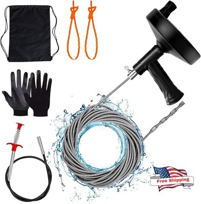 33ft Plumbers Drain Snake Long Heavy Duty Plumbing Auger Hand Tool ...