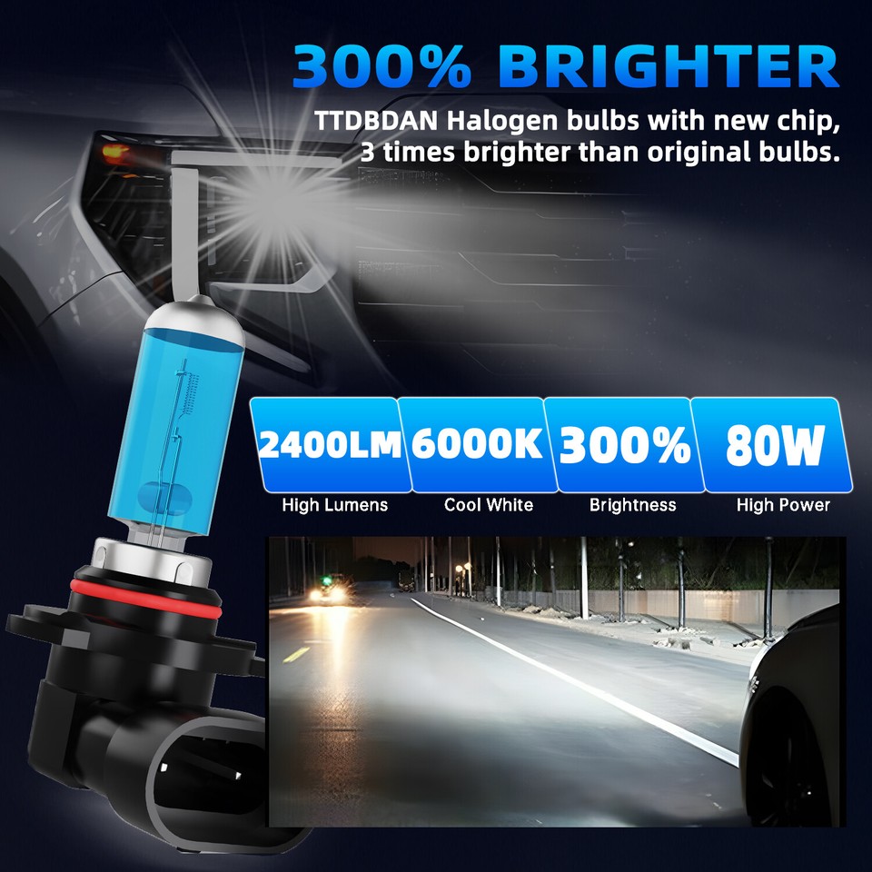 9006/HB4 Halogen Headlight Bulbs Kit High/Low Beam Super Bright 6000K ...