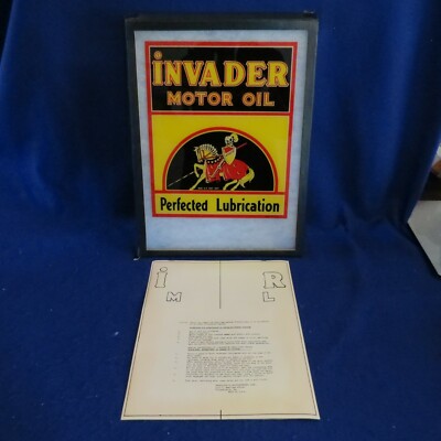 NOS 1950's INVADER MOTOR OIL Window Decal Transfer Sticker 9 3/4" x 11 ...