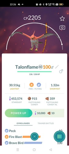 Talonflame ( Maxed Out To Level 40 ) ( Two Charged Moves ) Pokemon ...