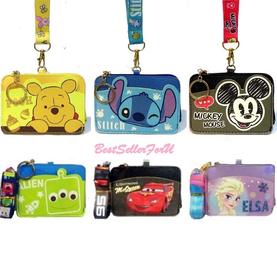 Disney Coin Cash Purse ID Credit Card Holder PU Leather Wallet Lanyard ...