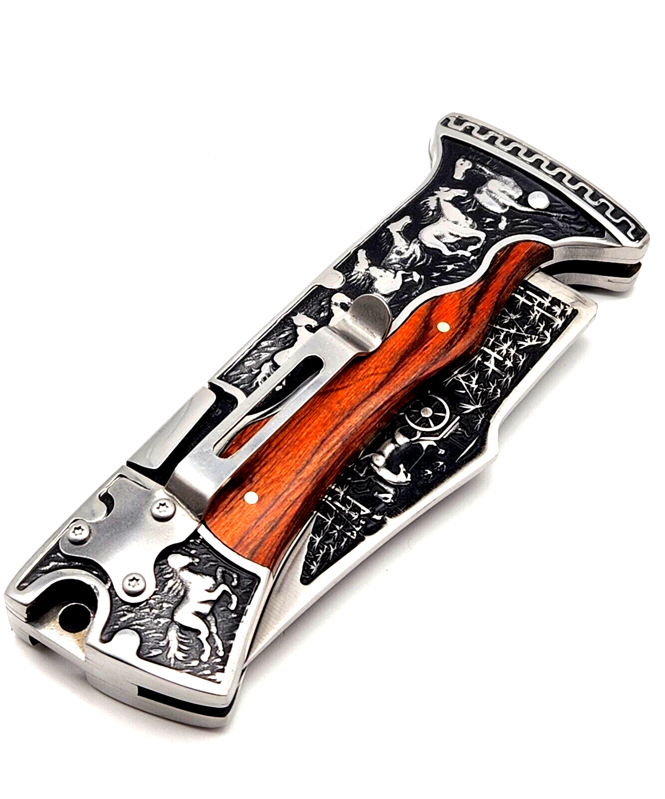 Pferde 3D Motiv PMB-100 Taschen Messer Elegant Holz Griff Clip ...