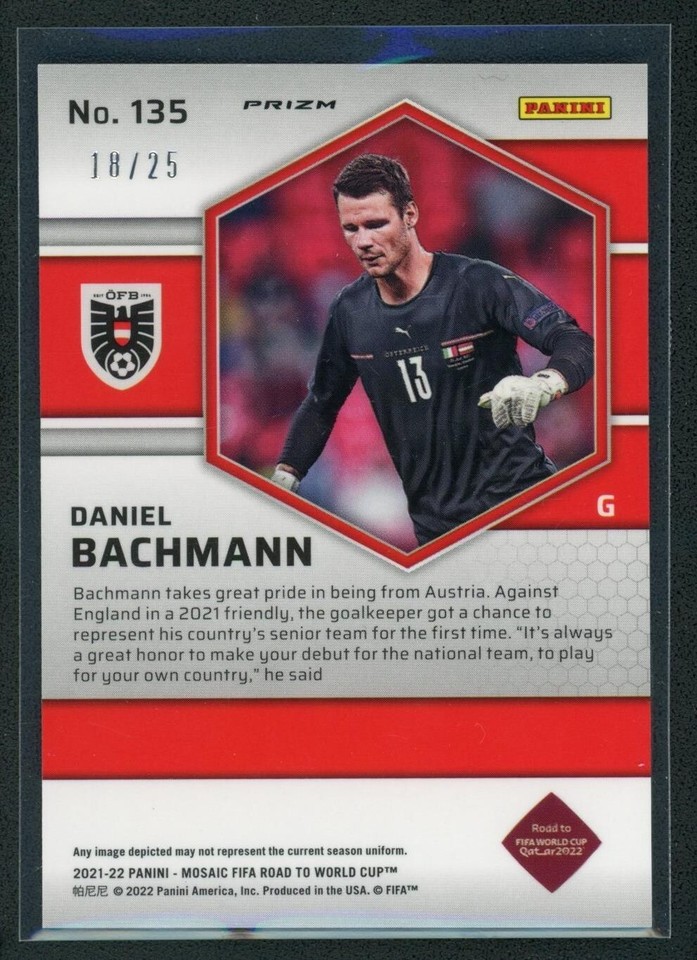 2021-22 DANIEL BACHMANN 18/25 PANINI MOSAIC FIFA ROAD TO WORLD CUP PINK ...