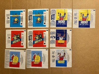 OPC (O-PEE-CHEE) NHL HOCKEY LOT OF 10 EMPTY WAX WRAPPERS: 1981-82, 82 ...