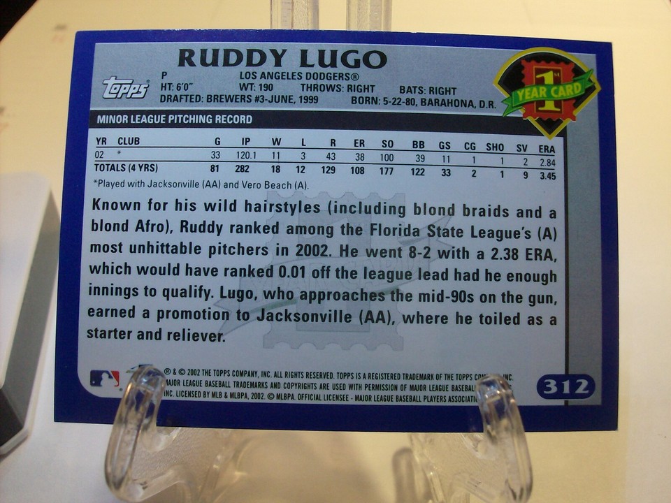 2003 Topps Baseball Card #312 Ruddy Lugo RC, FY (86390) | eBay
