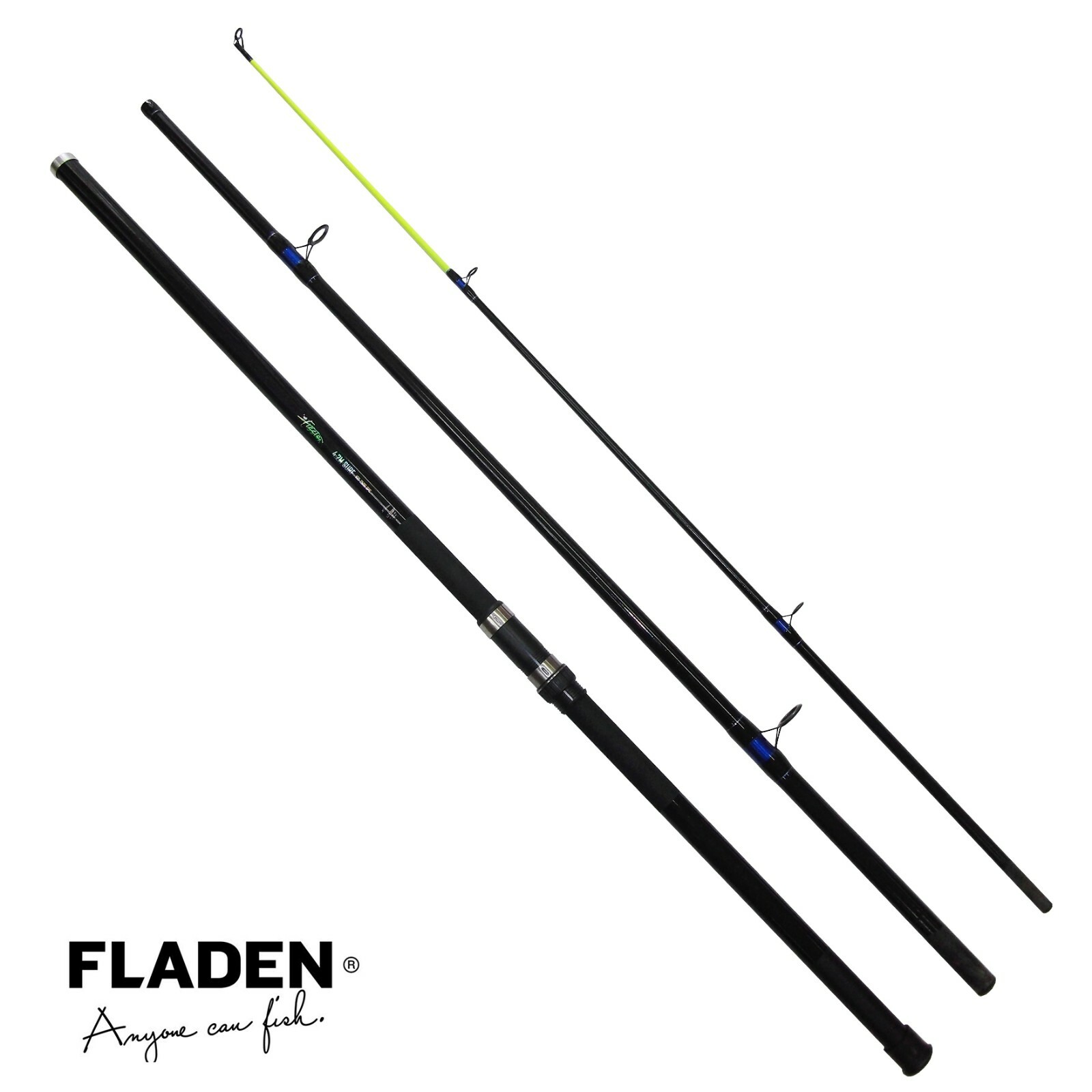 FLADEN 14FT Beachcaster Sea Fishing Rods 3pc 100-250G Black With Yellow ...