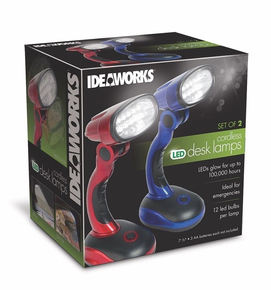 Set 2 Cordless Electric Portable LED Desk Lamps Light 12 Bright Garage ...
