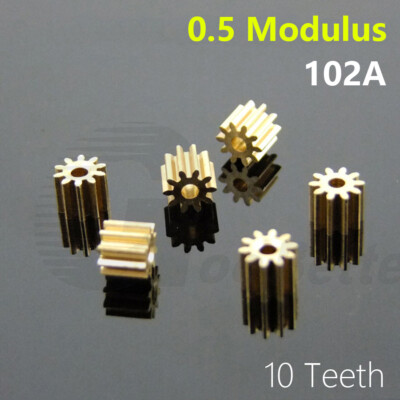 0.5 Modulus Mini Metal Brass Pinion Gear 10 Teeth Fits 2mm Motor Shaft ...