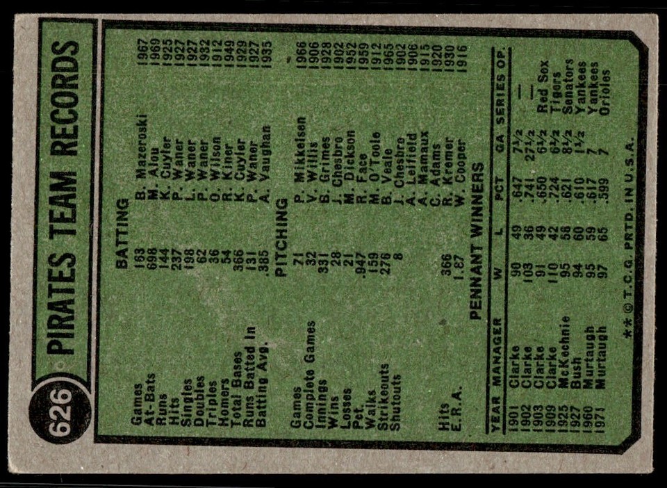 1974 Topps Pittsburgh Pirates Pittsburgh Pirates #626 | eBay UK