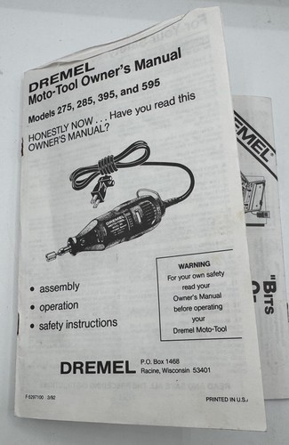 Dremel Moto-Tool Owner’s Manual Lot – Models 275, 285, 395, 595 + Bits ...