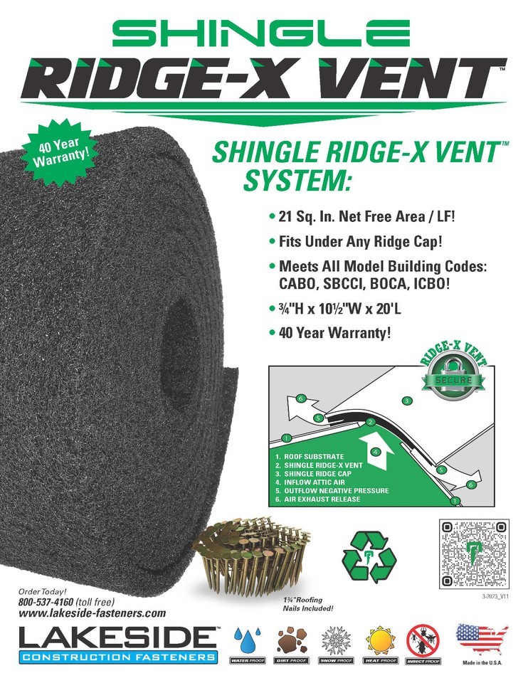 LCF SHINGLE RIDGE-X VENT RESIDENTIAL ROOF VENTILATION SOLUTION - PALLET ...
