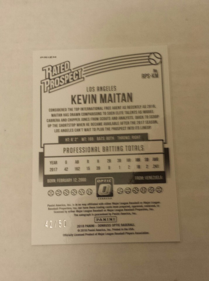 2018 Donruss Optic Blue Kevin Maitan Autographed Rated Card.Angels | eBay