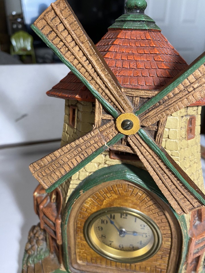 Antique Lux Clock Co. Waterbury Wind Up Windmill Style Mantel Clock | eBay