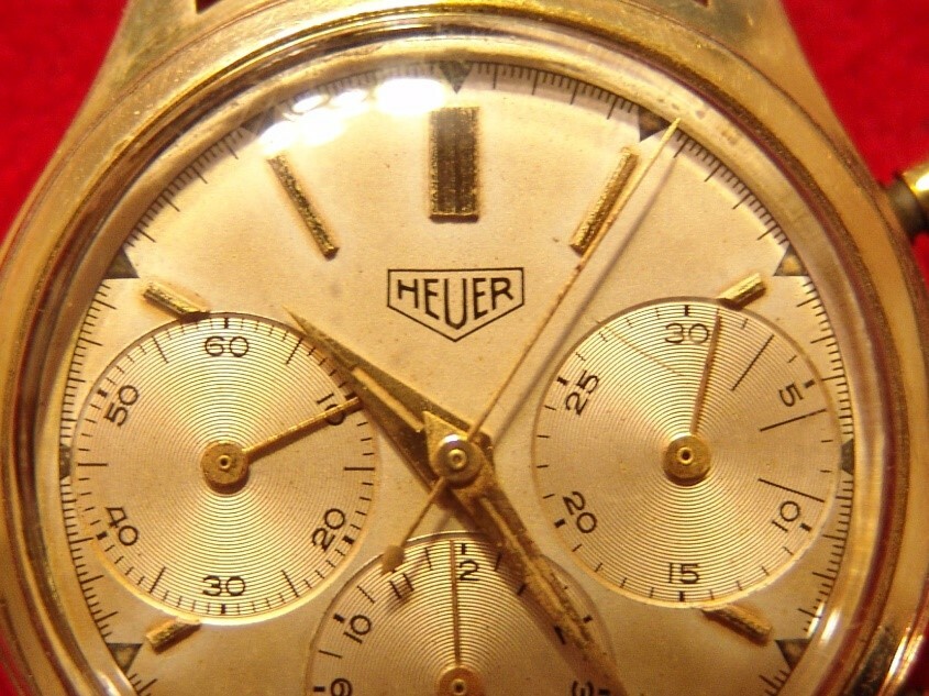HEUER 3 Register, Gold Plated Chronograph w/ Valjoux 72, ED HEUER & CO ...