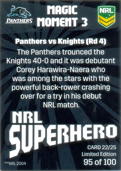 2017 NRL Limited Edition Superhero Card 095/100 Magic moments 3 ...