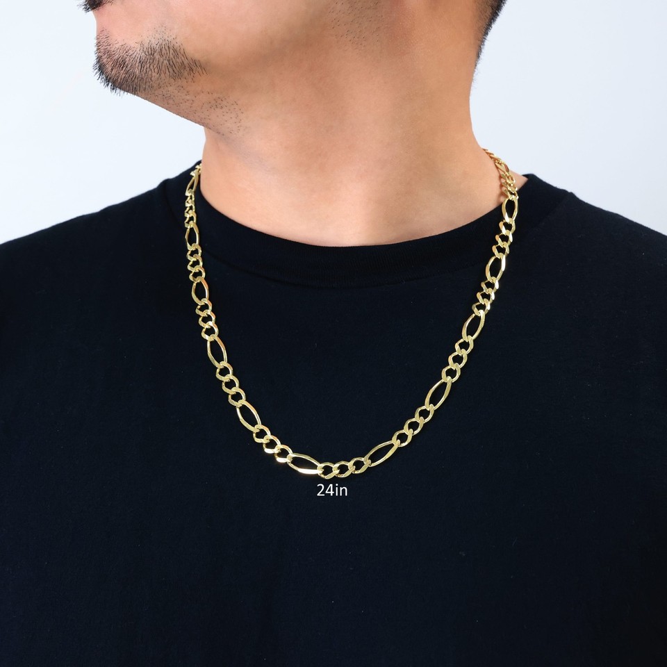 10K Yellow Gold Solid Mens 8mm Italian Figaro Link Chain Pendant ...
