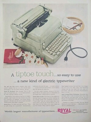 1954 Green Royal Electric Typewriter Print Ad, Tiptoe Touch | eBay