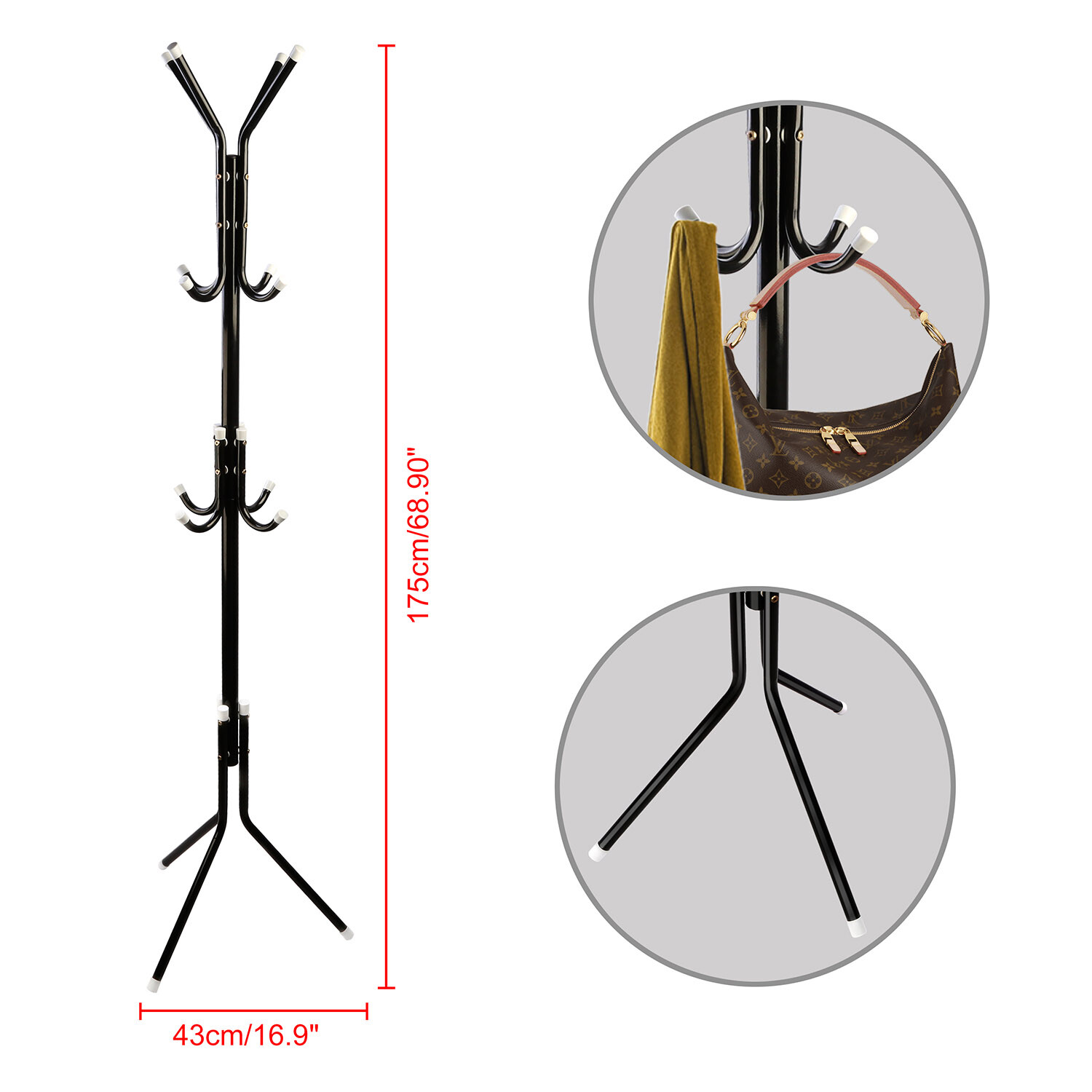 Coat Rack Hat Bag Stand Tree Clothes Hanger Umbrella Holder 12 Hooks ...