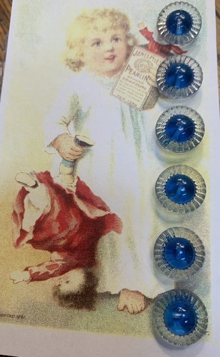 Set of 6 Vintage 1/2" Painted Blue Eye Crystal Glass Buttons~1920's~NOS ...