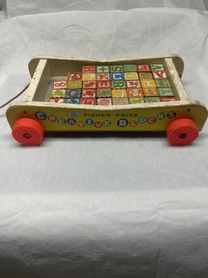 Vintage Fisher Price Creative Blocks Wooden Pull Toy with 37 Wooden ...