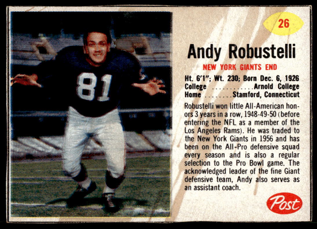 1962 Post - #26 Andy Robustelli for sale online | eBay