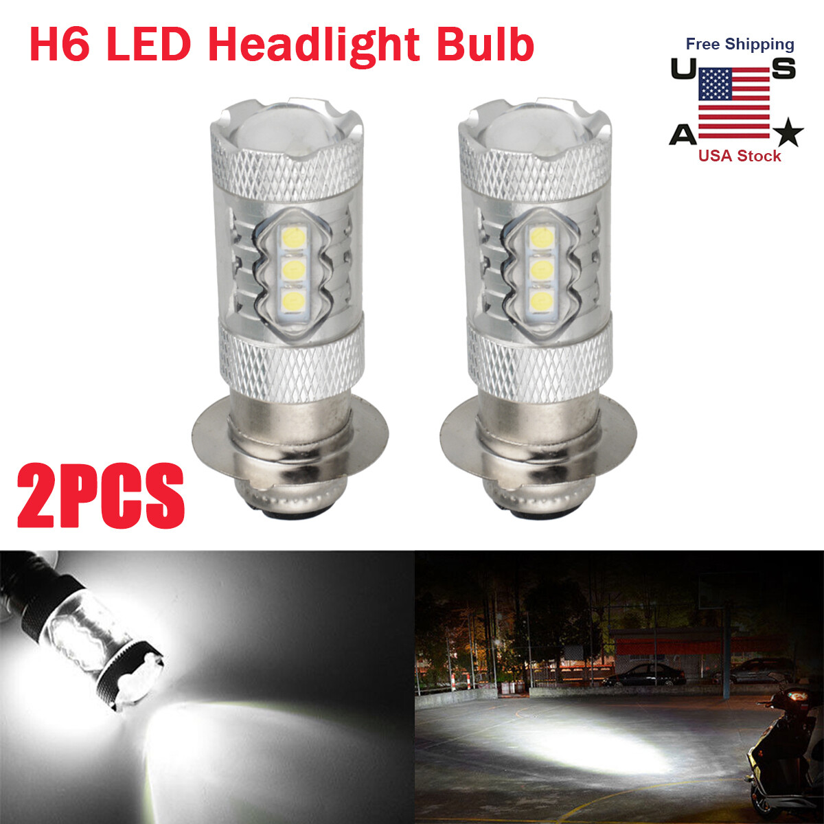 2PCS H6 LED Headlight Bulb White Lamp For Yamaha YFZ450R Rhino 700 ...