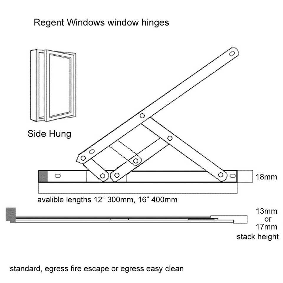 Fire Escape Window Hinges 12" Double Glazing Friction Stay Egress upvc ...