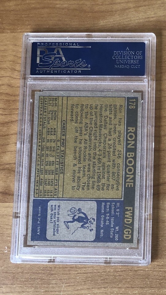 1971 Topps #178 Ron Boone RC Rookie PSA 8.5 NM-MT+ Pop 1!! Utah Stars ...