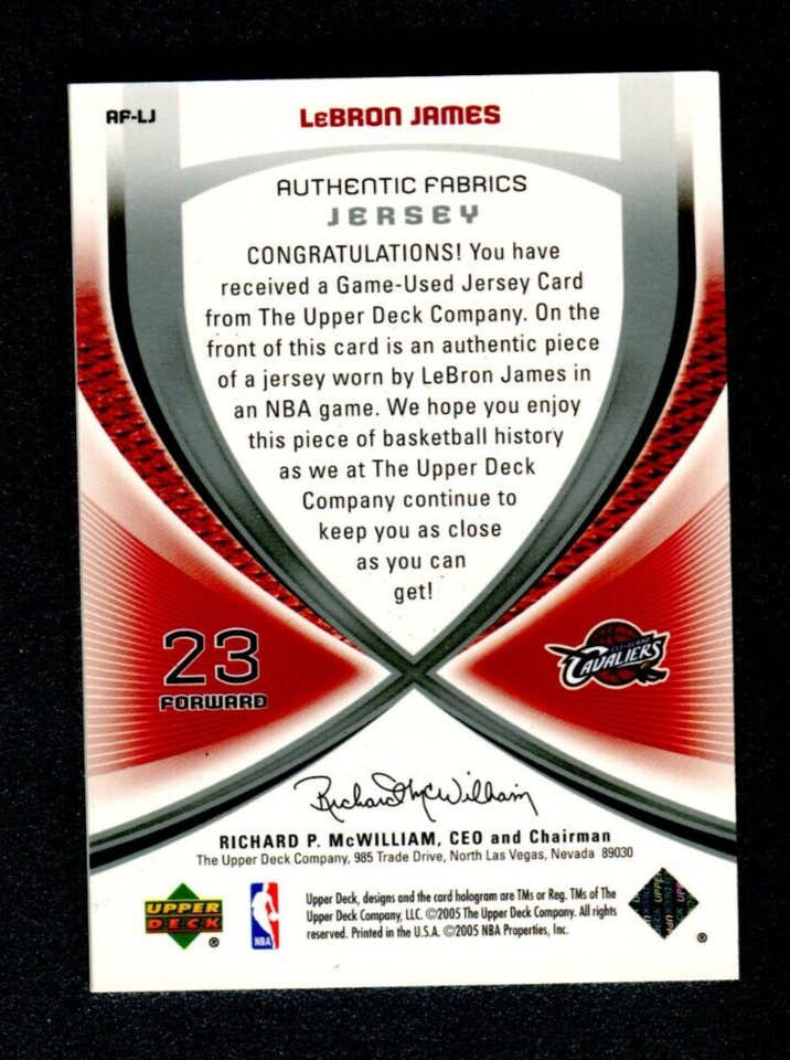 2005-06 SP Game Used Authentic Fabrics #AFLJ LeBron James A42 007 | eBay