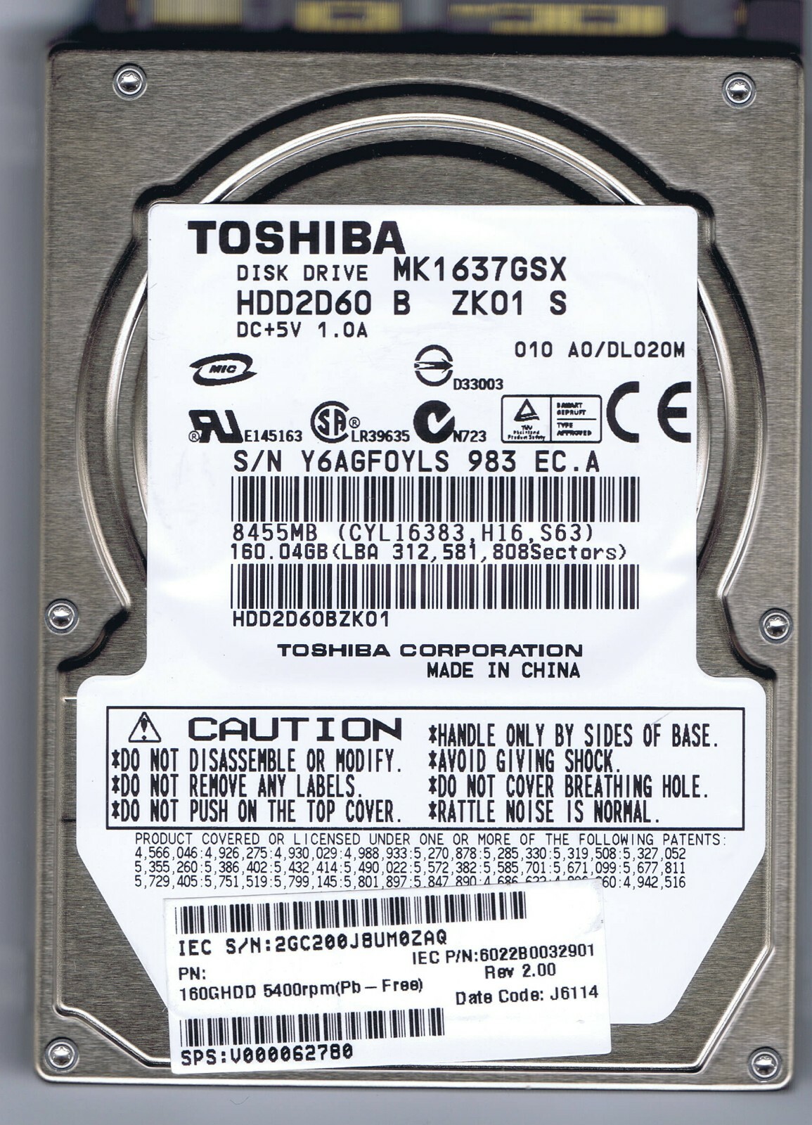 (#113) Toshiba MK1637GSX HDD2D60 Hard Drive Control Printed Circuit ...