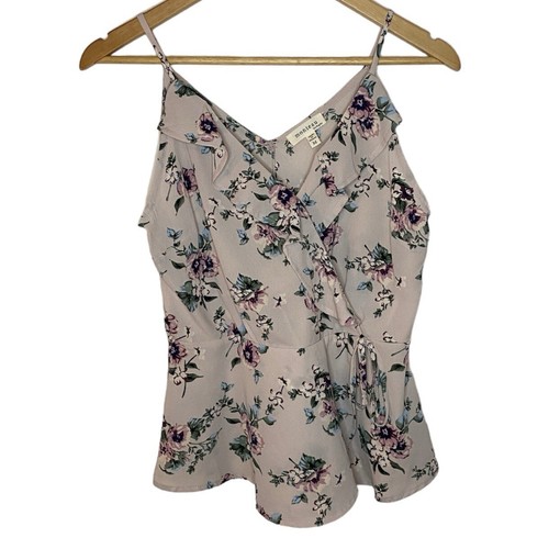 Monteau Pink Floral Tie Waist V-Neck Spaghetti Strap Ruffle Wrap Front ...